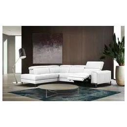 Ecksofa Calia italia "Benja, Designsofa mit erstklassigen Komfortfunktionen zum Wohlfühlen" Sofas Gr. B/T: 294cm x 227cm, Leder BULL, Ottomane links, mit elektrischer Relaxfunktion, weiß (bianco puro) in Leder, mit elektrischer Relaxfunktion