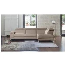 Ecksofa Calia italia "Nove, erstklassiger Sitzkomfort, mit tollen Komfortfunktionen, L-Form" Sofas Gr. B/H/T: 291cm x 80cm x 236cm, Leder BULL, Ottomane rechts-Relaxelement links, mit elektrischer Relaxfunktion, grau (fango) mit Kopf- und elektrischer Relaxfunktion, in Leder