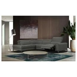 Ecksofa Calia italia "Benja, Designsofa mit erstklassigen Komfortfunktionen zum Wohlfühlen" Sofas Gr. B/T: 294cm x 227cm, Leder BULL, Ottomane links, mit elektrischer Relaxfunktion, grau (iron) in Leder, mit elektrischer Relaxfunktion