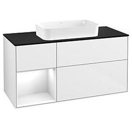 Villeroy & Boch Villeroy und Boch Finion Waschtischunterschrank F292GFGF 120cm, Abdeckplatte black matt, Regal links Glossy white lacquer, Glossy white lacquer