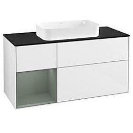 Villeroy & Boch Villeroy und Boch Finion Waschtischunterschrank G292GMGF 120cm, Abdeckplatte black matt, Emotion, Regal links Olive Matt Lacquer, Glossy white lacquer