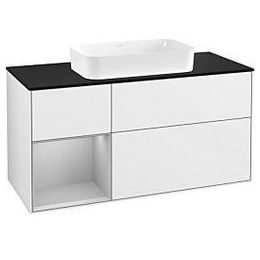 Villeroy & Boch Villeroy und Boch Finion Waschtischunterschrank G292GJGF 120cm, Abdeckplatte black matt, Emotion, Regal links Light grey matt, Glossy white lacquer