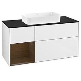 Villeroy & Boch Villeroy und Boch Finion Waschtischunterschrank G292GNGF 120cm, Abdeckplatte black matt, Emotion, Regal links Walnut veneer, Glossy white lacquer