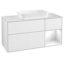 Villeroy & Boch Villeroy und Boch Finion Waschtischunterschrank G301GFGF 120cm, Abdeckplatte white matt, Emotion, Regal rechts Glossy white lacquer, Glossy white lacquer