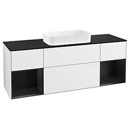 Villeroy & Boch Villeroy und Boch Finion Waschtischunterschrank G332PDGF 160cm, Abdeckplatte black matt, Emotion, Regale Black matt lacquer, Glossy white lacquer