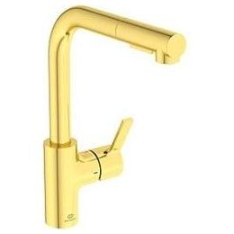 Ideal Standard Gusto Küchenarmatur BD420A2 brushed gold, mit Rohrauslauf und herausziehbarer 2-Funktionshandbrause