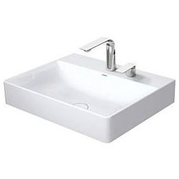 Duravit DuraSquare Waschtisch 23536000401 60 x 47 cm, ohne Überlauf, mit Hahnlochbank, 2 Hahnlöcher, weiß WonderGliss