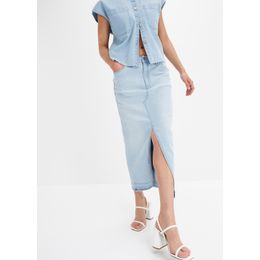 bonprix Jeansrock mit Schlitz, blau, mit Baumwolle
