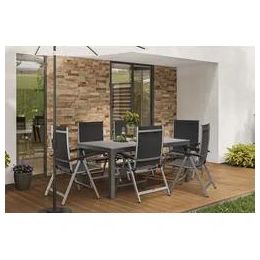 Kettler Basic Plus Garten-Essgruppe, silber/anthrazit, Alu/Textilene, 180/240x90cm, 6 Multipositionssessel