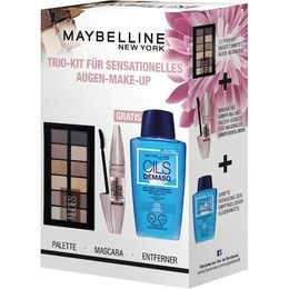 Maybelline New York Augen Make-up Lidschatten Geschenkset The Nudes Lidschatten Palette 9,6 g + Augen-Make-up Entferner 150 ml + Lash Sensational Voller-Wimpern-Fächer Mascara Very Black 9,5 ml