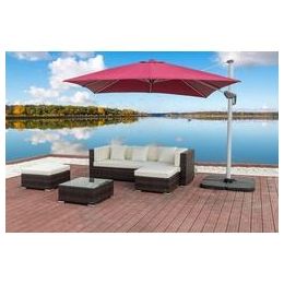 OUTFLEXX Gartenlounge, braun marmoriert, 5 Pers, Polyrattan, wasserfeste Kissenbox, inkl. Beistelltisch