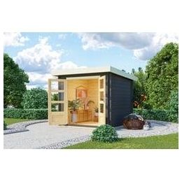 Karibu Gartenhaus Bastrup 2, anthrazit, Fichtenholz 28mm, 237 x 237 x 220 cm, Pultdach, Eco Doppelflügeltür