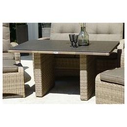 Ploß Ploß Rabida Lounge-Tisch, champagner-meliert, Polyrattan, 140x85cm, Glasplatte in Steinoptik