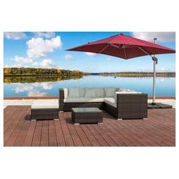 OUTFLEXX Gartenlounge, braun marmoriert, 6 Pers, Polyrattan, wasserfeste Kissenbox, inkl. Beistelltisch