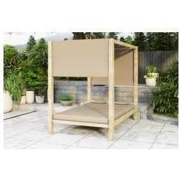 IBIZA 90's Kuta Loungebett, greywashed/beige, FSC-Teak/Olefin, 200 x 140 x 190 cm