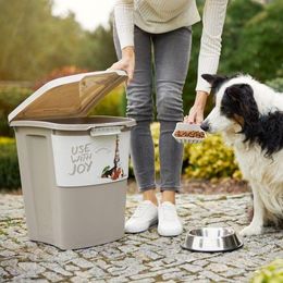 Rotho MyPet Archie Tierfutterbehälter mit Rollen 38 l, mit Tiermotif, cappucino/weiss