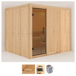 Karibu Sauna "Gitte" Saunen 9-kW-Ofen mit integrierter Steuerung beige (naturbelassen)