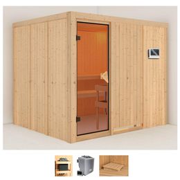 Karibu Sauna "Gitte" Saunen 9-kW-Bio-Ofen mit externer Steuerung beige (naturbelassen)