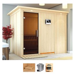 Karibu Sauna "Gitte" Saunen 9-kW-Bio-Ofen mit externer Steuerung beige (naturbelassen)