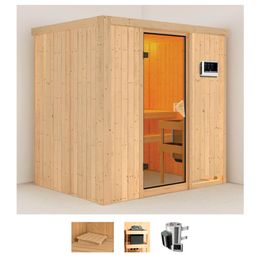 Karibu Sauna "Finja" Saunen 3,6-kW-Plug & Play Ofen mit externer Steuerung beige (naturbelassen)