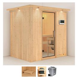 Karibu Sauna "Bedine" Saunen 9 KW-Bio-Ofen mit externer Steuerung beige (naturbelassen)