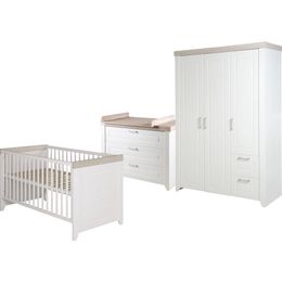 Babymöbel-Set Roba "Felicia" Gr. 3-teilig + ohne Matratze, B/H: 70 cm x 140 cm, weiß Baby Schlafzimmermöbel-Sets im Landhausstil - Gitterbett: umbaubar & höhenverstellbar