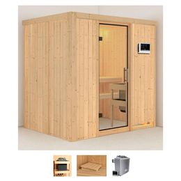 Karibu Sauna "Bedine" Saunen 9 KW-Ofen mit externer Steuerung beige (naturbelassen)