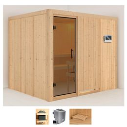 Karibu Sauna "Gitte" Saunen 9-kW-Bio-Ofen mit externer Steuerung beige (naturbelassen)