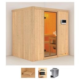 Karibu Sauna "Bedine" Saunen 9 KW-Ofen mit externer Steuerung beige (naturbelassen)