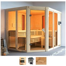 Karibu Sauna "Avril" Saunen 9-kW-Ofen mit externer Steuerung beige (naturbelassen)