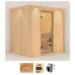 Karibu Sauna "Finja" Saunen 3,6-kW-Plug & Play Ofen mit integrierter Steuerung beige (naturbelassen)