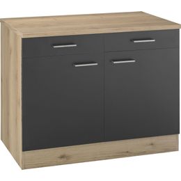 Unterschrank Optifit, B:100cm H:85,8cm T:60cm, grau, K&uuml;che, Schr&auml;nke, "Iver", Breite 100 cm, 2 T&uuml;ren und 2 Schubk&auml;sten, mit 38 mm Arbeitsplatte