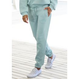 Sweathose Lascana "-Loungehose-Relaxhose" Gr. 40/42, N-Gr, grün (mint) Damen Hosen mit seitlichen Taschen und Logostickerei, Loungewear, Loungeanzug