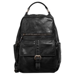 XZONE X-ZONE Damen Laptoprucksack, schwarz, Leder, Rindsleder, Retro, Rucksäcke, echt Leder, Made in Italy