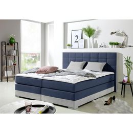 Boxspringbett Inosign, B:193cm L:210cm, blau, Komplettbetten, inklusive Topper und Wendekissen