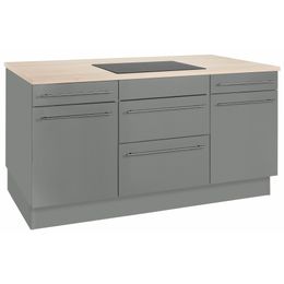 Kochinsel Optifit, B:160cm T:95cm, grau, K&uuml;che, Komplettk&uuml;chen-Sets, "Bern", mit E-Ger&auml;ten, Stellbreite 160 x 95 cm, h&ouml;henverstellbare Stellf&uuml;&szlig;e