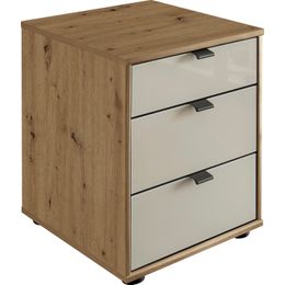 Nachtkonsole Wiemann "Quito" Sideboards Gr. B/H/T: 40 cm x 48 cm x 43 cm, 3 St., braun (bianco, eiche, nachbildung, glas champagner) vormontiert, inkl. Dämpfung