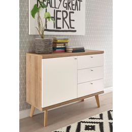 Sideboard Andas "Merle" Sideboards Gr. B/H/T: 107cm x 87cm x 40cm, 3 St., weiß (eiche riviera nb/ weiss matt) Scandi Design, Breite 107 cm