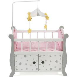 Bayer Chic 2000 CHIC2000 Kinder Puppenbett "Stars Grau", grau, Holzwerkstoff, MDF, B:31cm H:78cm T:31cm, Puppenmöbel, aus Holz mit Mobile