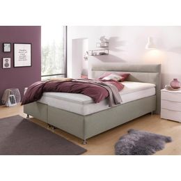 Boxspringbett, beige, Westfalia Schlafkomfort, Bezug Unterbox und Kopfteil: Strukturstoff (77% Polyester und 23% Viskose);Bezug Obermatratze 100%
