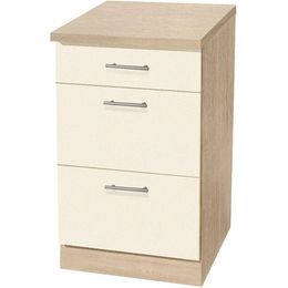 Wiho-K&uuml;chen Unterschrank WIHO K&Uuml;CHEN, B:50cm H:85cm T:60cm, beige, K&uuml;che, Schr&auml;nke, "Kiel", 50 cm breit, Tiefe 60 cm, mit 2 gro&szlig;en Ausz&uuml;gen und 1 Schublade