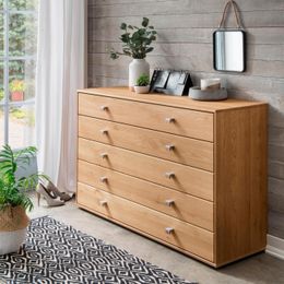 Schubkastenkommode Wiemann, B:141cm H:86cm T:43cm, braun, Holz teilmassiv, Sideboards, "Kiruna", vormontiert