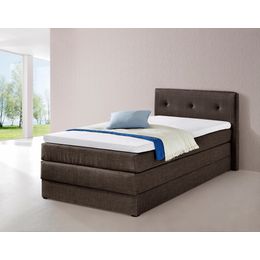 Boxspringbett Hapo, braun, Liegefläche B/L: 100cm x 200cm, kein Härtegrad, 7-Zonen-Kaltschaummatratze, Kopfteil, seitliche Unterbox und Obermatratze sind mit pflegeleichtem Feinstrukturstoff in Leinenoptik (100% Polyester) bezogen;Die Oberseite der Unterfederung und die Ober- und Unterseite der Obermatratze sind jeweils mit einem rutschhemmenden Stoff aus 100% Polyester bespannt., Komplettbetten, 