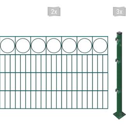 Arvotec Doppelstabmattenzaun "ESSENTIAL 80 zum Aufschrauben "Ring" mit Zierleiste" Zaunelemente Zaunhöhe 80 cm, Zaunlänge 2 - 60 m Gr. H/L: 80cm x 4 m, Pfosten: 3 St., grün (dunkelgrün)