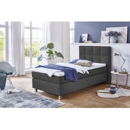 Boxspringbett, grau (charcoal), B:135cm L:210cm, Bezug Bett: Feinstruktur 100% Polyester;Bezug Bonnell-Federkernmatratze: 100% Polyester;Bezug Kaltschaummatratze: 100% Polyester;Bezug Tonnentaschenfederkernmatratze: 80% Baumwolle, 20%Polyester;Topper: Komfortschaum mit Bezug 100% Polyester, Westfalia Schlafkomfort, Komplettbetten, Boxspringbett, mit Topper