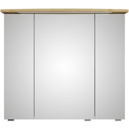 Badezimmerspiegelschrank SAPHIR "Serie 4010 Badezimmer-Spiegelschrank inkl. LED-Beleuchtung im Kranz" Schränke Gr. B/H/T: 82 cm x 71,9 cm x 26,5 cm, LED-Kranzbeleuchtung, 3 St., braun (halifax eiche quer nachbildung) Badschrank 82 cm breit, 3 Türen, 6 Glas-Einlegeböden, inkl Türdämpfer