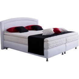 Boxspringbett, wei&szlig;, B:214cm L:210cm, Bezug Unterbox und Kopfteil: Mikrovelours, strapazierf&auml;hig und pflegeleicht (100% Polyester);Bezug Obermatratze: 100% Polyester, waschbar bis 60C;Bezug Topper: 100% Polyester, waschbar bis 60C, Westfalia Schlafkomfort, Komplettbetten, Boxspringbett, mit Topper