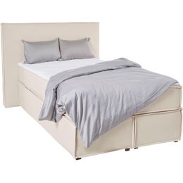 Boxspringbett "Yuma", beige, B:133cm L:213cm, 100% Polyester, LeGer Home by Lena Gercke, Komplettbetten, Boxspringbett, incl. Topper, in 4 Breiten, 3 Matratzenarten und je 2 H&auml;rtegraden