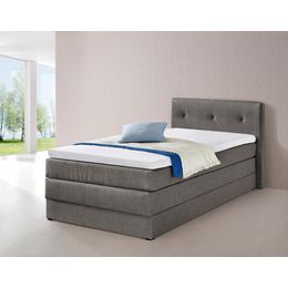 Boxspringbett Hapo, grau (anthrazit), Liegefläche B/L: 100cm x 200cm, kein Härtegrad, 7-Zonen-Tonnentaschen-Federkernmatratze, Kopfteil, seitliche Unterbox und Obermatratze sind mit pflegeleichtem Feinstrukturstoff in Leinenoptik (100% Polyester) bezogen;Die Oberseite der Unterfederung und die Ober- und Unterseite der Obermatratze sind jeweils mit einem rutschhemmenden Stoff aus 100% Polyester bes