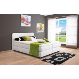 Boxspringbett, wei&szlig;, B:210cm L:212cm, Bezug Kaltschaum-Topper: mit Klimafaser versteppt, 100% Polyester;Bezug untere Box und Kopfteil: wahlweise hochwertiger Microvelour (100% Polyester), feiner Strukturstoff (100% Polyester) oder Kunstleder;Bezug Obermatratze: 100% Polyester, Bezug abnehm- und waschbar bis 60C, Westfalia Schlafkomfort, Komplettbetten, Boxspringbett, inkl. Kaltschaum-Topper, Topse